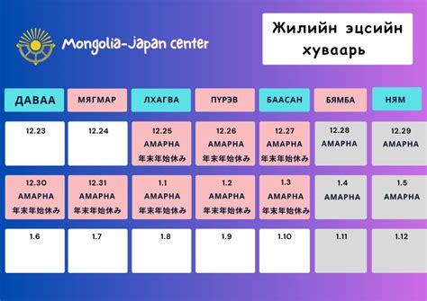 Жилийн эцсийн хуваарь