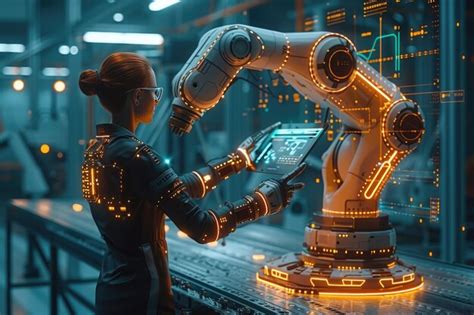 Premium Photo Smart Manufacturing Process Engineer Using Robotics With Polygonal Structure