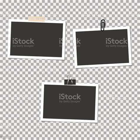 사진 핀 프레임 클립와 회색 배경에 스티커 테이프 벡터 템플릿 빈 검은색에 대한 스톡 벡터 아트 및 기타 이미지 검은색 공란 끈적거리는 Istock