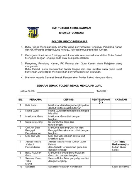 Senarai Semak Folder Fail Induk Pdf