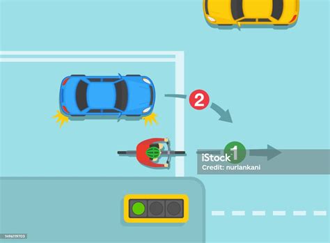 안전한 자전거 타기 및 교통 규제 규칙 교차로에서 회전할 때 계속되는 도로에서 자전거 타는 사람에게 양보합니다 규칙에 대한 스톡 벡터 아트 및 기타 이미지 Istock