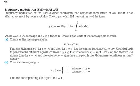 Solved Q2 Frequency Modulation Fm—matlab Frequency