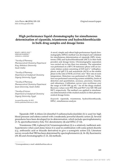 Pdf High Performance Liquid Chromatography For Simultaneous