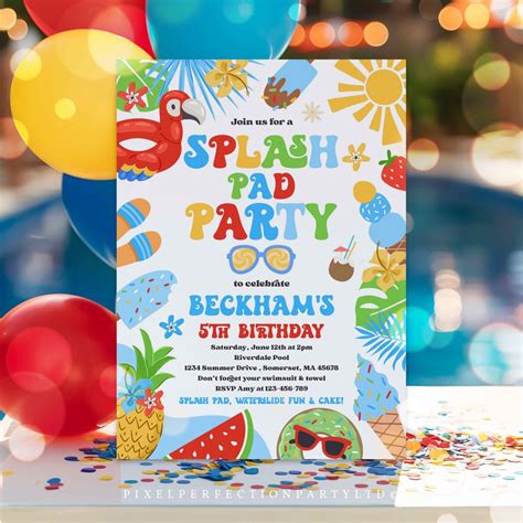 Editable Splash Pad Birthday Party Invitation Tropical Splish Splash