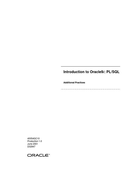 Introduction To Oracle9i Pl Sql Vol 3 Pdf Business