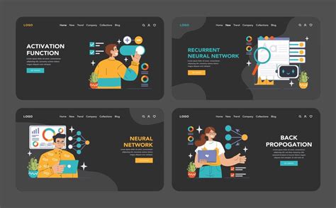 Premium Vector Neural Network Dark Or Night Mode Web Or Landing Set Machine Learning Key