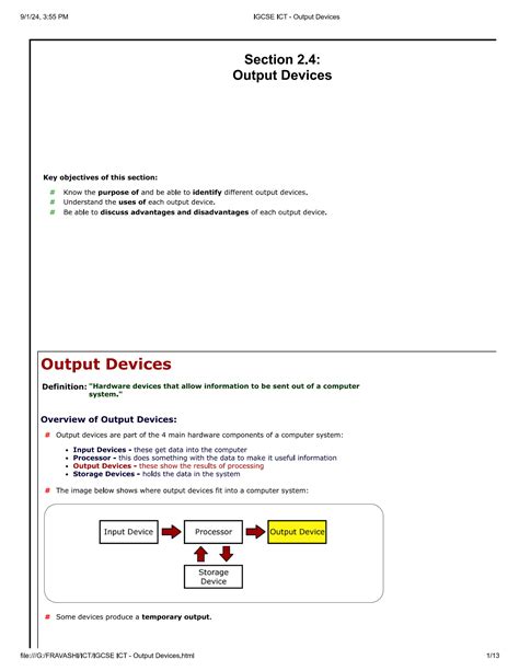 Solution Igcse Ict 0417 Chapter 2 Input And Output Devices Part 3 Output Devices Notes Studypool