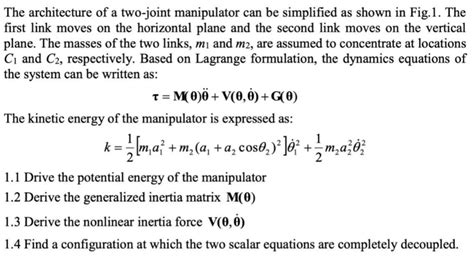 Solved The Architecture Of A Two Joint Manipulator Can Be