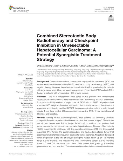 Pdf Combined Stereotactic Body Radiotherapy And Checkpoint Inhibition In Unresectable