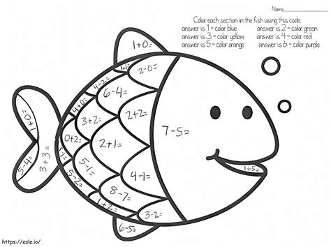 Fish Math Worksheet Coloring Page