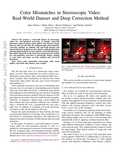 Pdf Color Mismatches In Stereoscopic Video Real World Dataset And