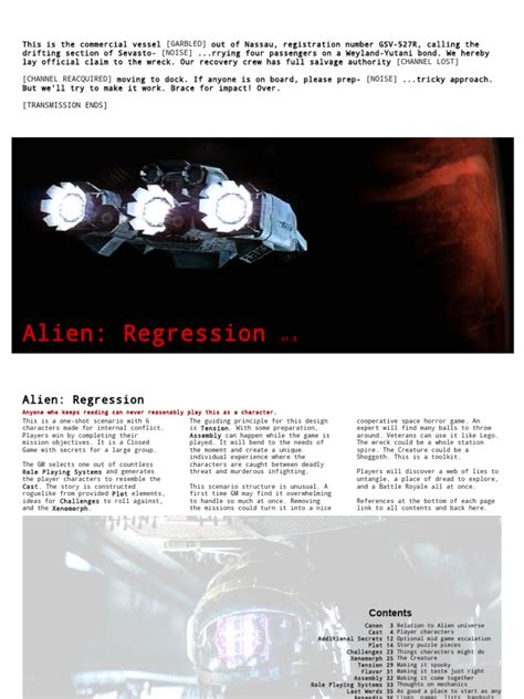 Alien Regression V10 Systemless 6 Pregen Pc Closed Game Pvp Rpg