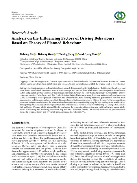 Pdf Analysis On The Influencing Factors Of Driving Behaviours Based