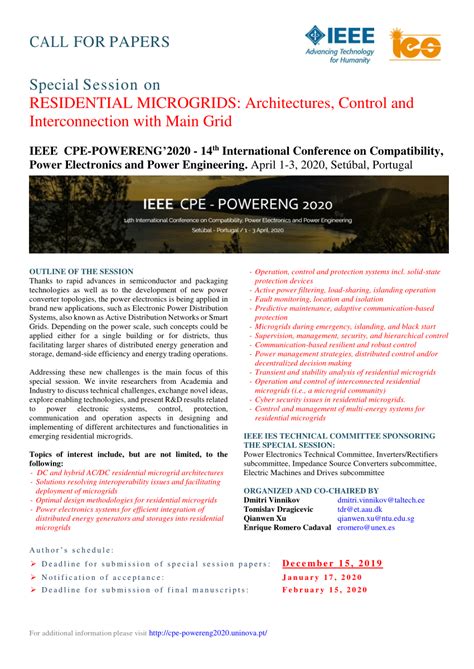 Pdf Call For Papers Special Session On Residential Microgrids Architectures Control And