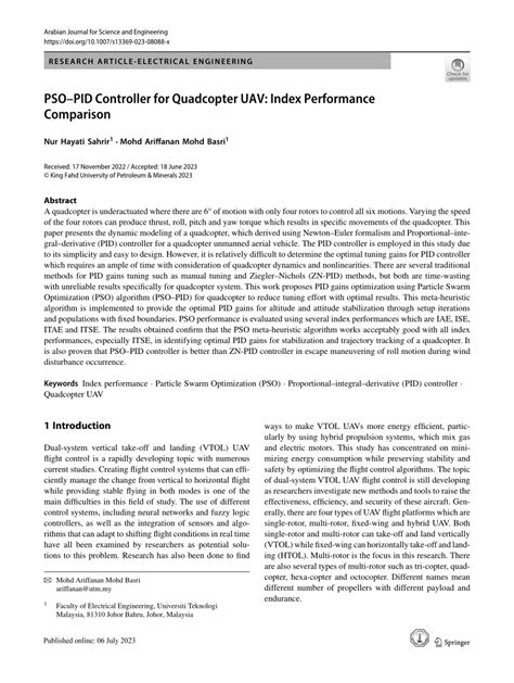 pdf pso pid controller for quadcopter uav index performance comparison