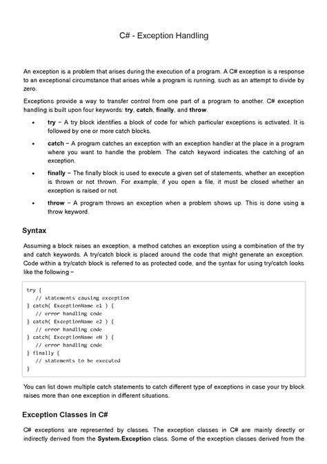 Solution What Is Exception Handling In C Sharp Visual Programming