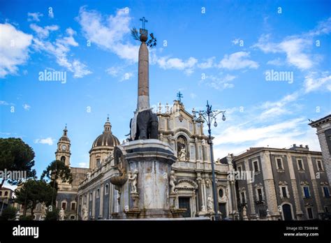 Catania Sicily Italy Baroque Cathedral Square View From The Back Of