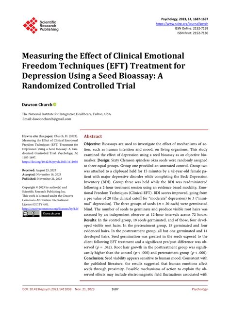 Pdf Measuring The Effect Of Clinical Emotional Freedom Techniques Eft Treatment For
