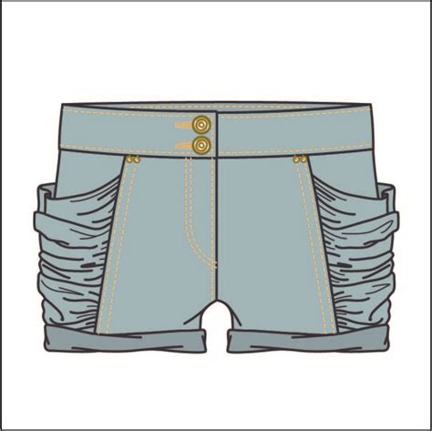 女装牛仔短裤褶皱设计矢量图服装设计素材 Pop花型网