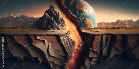 Tectonic Plate Shift And Tectonic Fault Concept Ai Generated Stock