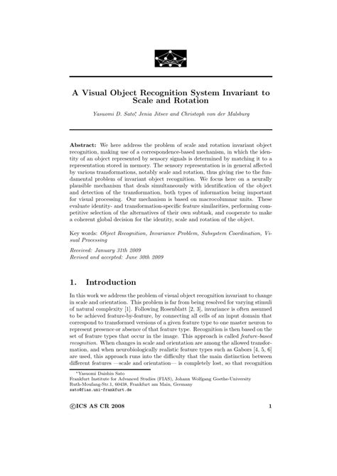 Pdf A Visual Object Recognition System Invariant To Scale And Rotation