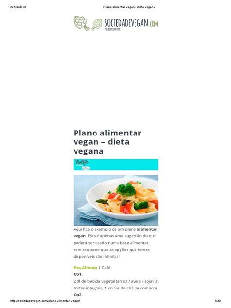 Plano Alimentar Vegan Dieta Vegana Pdf Vegetarianismo Veganismo