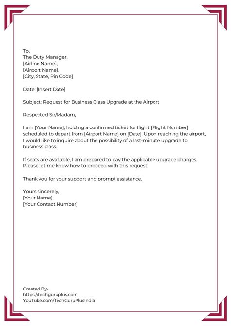 Application For Upgrade To Business Class Seat [5 Format]