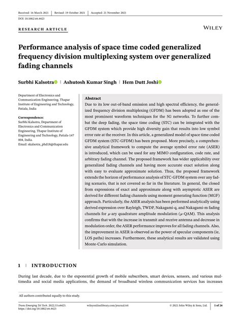Performance Analysis Of Space Time Coded Generalized Frequency Division Multiplexing System Over