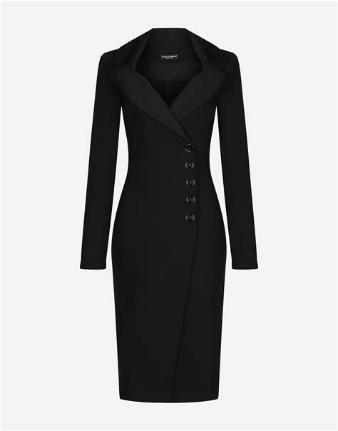 Dolce And Gabbana Technical Jersey Midi Coat Dress Woman Dresses Black