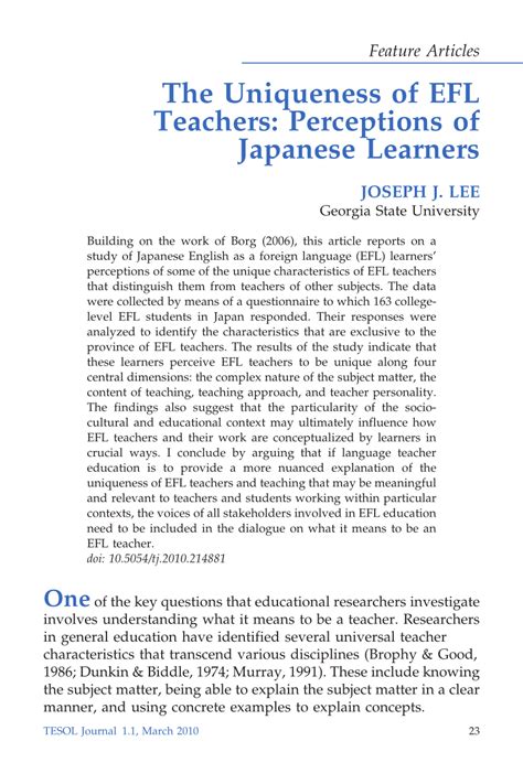 Pdf The Uniqueness Of Efl Teachers Perceptions Of Japanese Learners