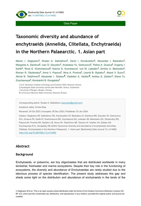 Pdf Taxonomic Diversity And Abundance Of Enchytraeids Annelida