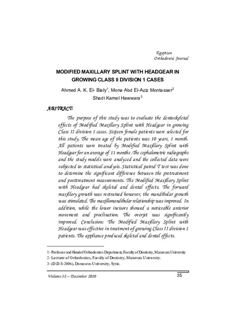 Pdf Modified Maxillary Splint With Headgear In Growing Class Ii Division 1 Cases