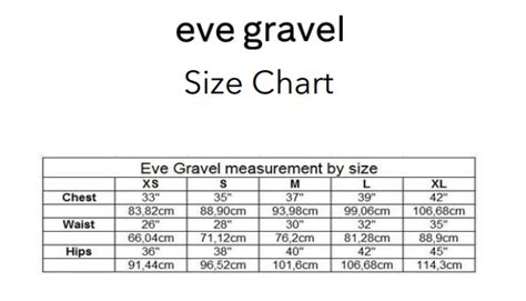 Size Chart Eve Gravel Branches And Knots