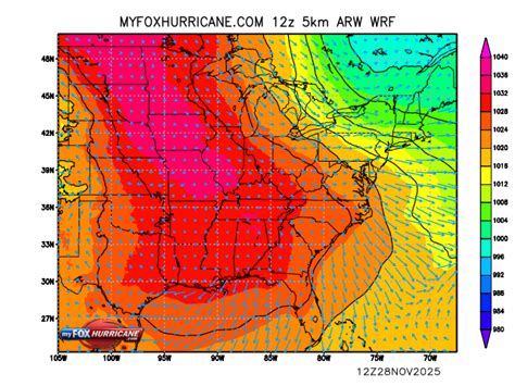 5km Arw Wrf Model Mean Sea Level Pressure Hurricane And Tropical Storm Coverage From