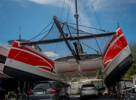 Motor Yacht Moored For Repairs And Service In Dry Dock Stock Image