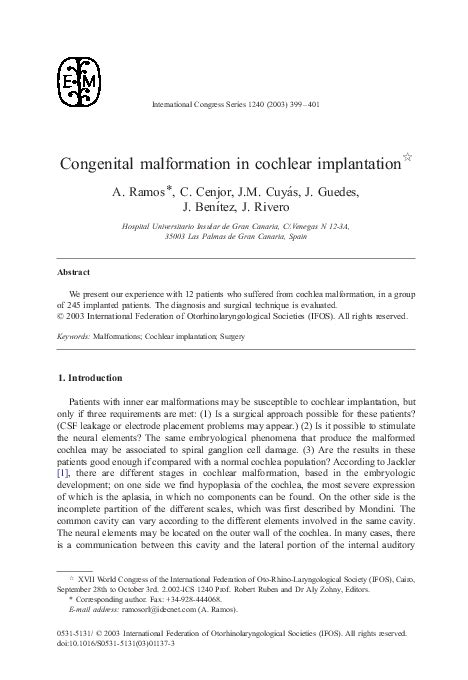 Pdf Congenital Malformation In Cochlear Implantation