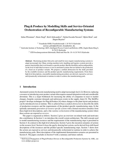 Pdf Plug And Produce By Modelling Skills And Service Oriented Orchestration Of Reconfigurable