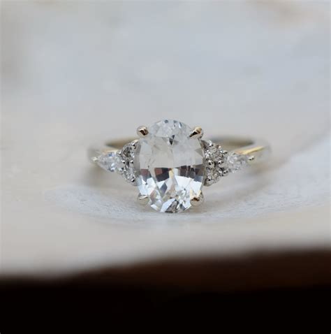 25ct Oval White Sapphire Engagement Ring Diamond Accent 14k White