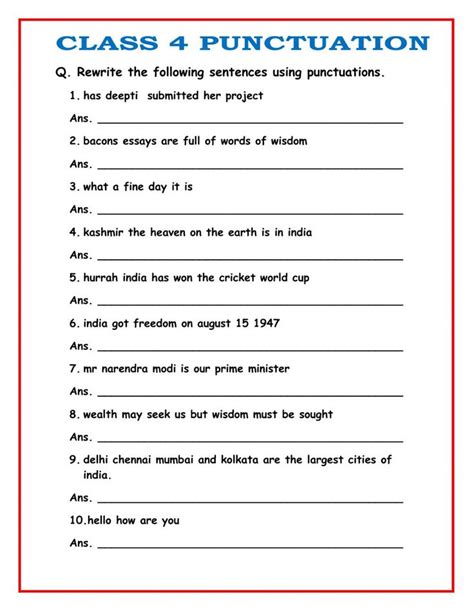 Punctuation Exercise For Class 4 Punctuation Worksheets 2nd Grade