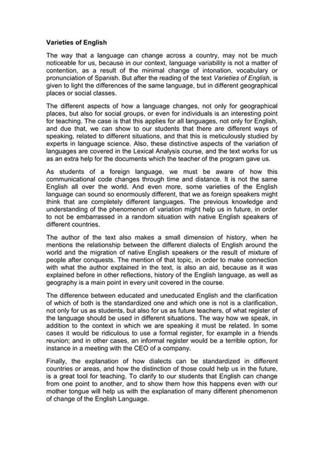Varieties Of English Reflection Pdf