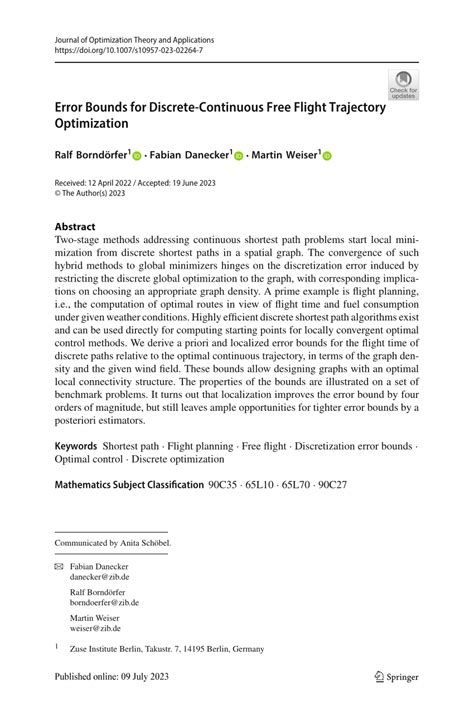 Pdf Error Bounds For Discrete Continuous Free Flight Trajectory Optimization