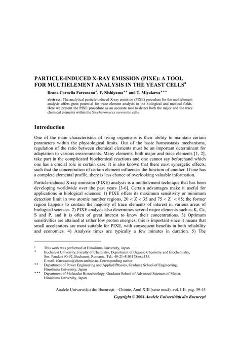 Pdf Particle Induced X Ray Emission Pixe A Tool For Multielement Analysis In The Yeast Cells