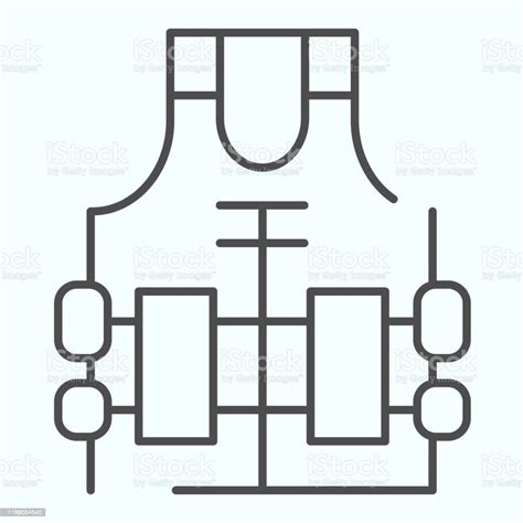 방탄 조끼 얇은 라인 아이콘입니다 흰색에 격리 된 군사 조끼 벡터 그림입니다 육군 유니폼 윤곽 스타일 디자인 웹 및 응용 프로그램을 위해 설계 Eps 10 10에 대한 스톡