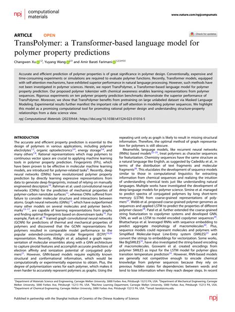 Pdf Transpolymer A Transformer Based Language Model For Polymer