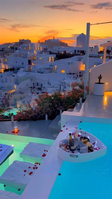 Greece Europe Summer Santorini Sunset Pool Aesthetic Luxury Rich Travel Greece