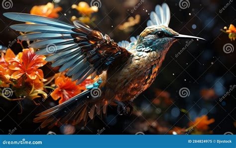 Hummingbird Vibrant Colors Spread Wings Hovering Pollination