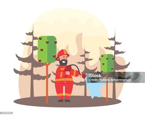 귀여운 소방 관 소방 관 Fireguard 소화기 직업 만화 캐릭터 구조에 대한 스톡 벡터 아트 및 기타 이미지 구조