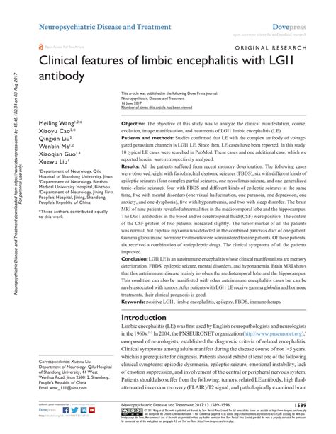 Pdf Clinical Features Of Limbic Encephalitis With Lgi1 Antibody