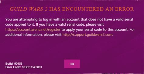 Common Error Codes Guild Wars Support