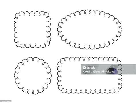 낙서 원과 사각형 가리비 프레임 손으로 그린 가리비 가장자리 사각형과 타원 모양 간단한 라벨 양식 플라워 실루엣 레이스 프레임